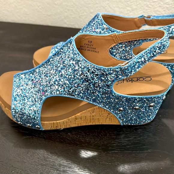 Corkys | Shoes | Corkys Carley Light Blue Chunky Glitter Wedge | Poshmark